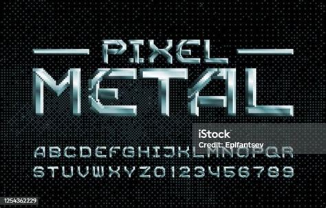 픽셀 금속 알파벳 글꼴 크롬 효과 미래 문자와 숫자 0명에 대한 스톡 벡터 아트 및 기타 이미지 0명 1980 1989 년 Brand Name Video Game