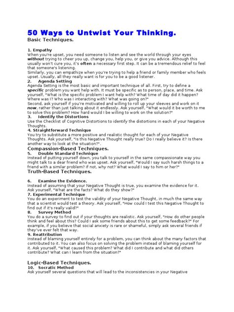 8 Simple Strategies To Challenge And Untwist Negative Thinking Worksheets Library