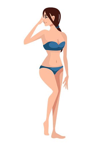 아름다운 여성 에서 푸른 수영복 만화 캐릭터 디자인 평면 벡터 일러스트 귀여운에 대한 스톡 벡터 아트 및 기타 이미지 귀여운