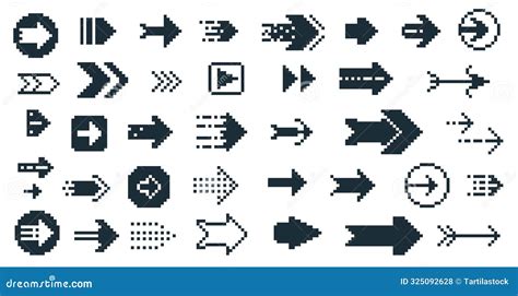 Black 8 Bit Arrows Retro Square Navigation Pointer Icons 90s Retro