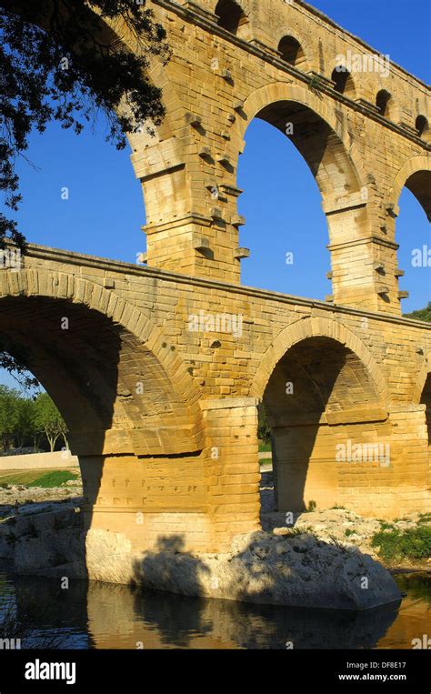 Pont Du Gard Roman Aqueduct Gard Department Provence France Stock