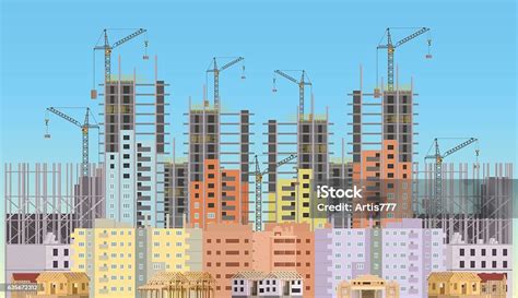 타워 크레인으로 건설 웹 사이트에서 도시를 구축 할 수 있습니다 건설 인포그래픽 건설 산업에 대한 스톡 벡터 아트 및 기타 이미지 건설 산업 고층 건물 강철 Istock