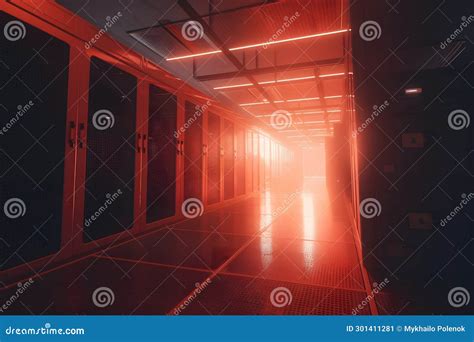 Shot Of Data Center With Multiple Rows Of Fully Operational Server Racks Modern