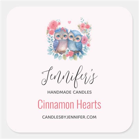 Owls In Love Sitting On A Tree Branch Candle Biz Square Sticker Zazzle