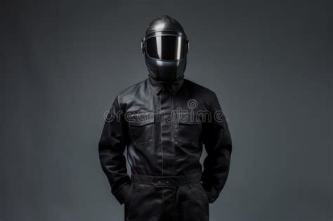 Mysterious Person In Black Racing Suit And Helmet Stock Illustration