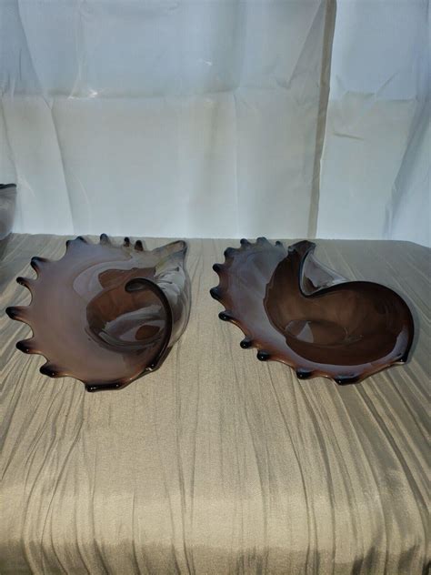 Art Glass Seashell Conch Bowl 3 Piece Set Brown And White 4560681865