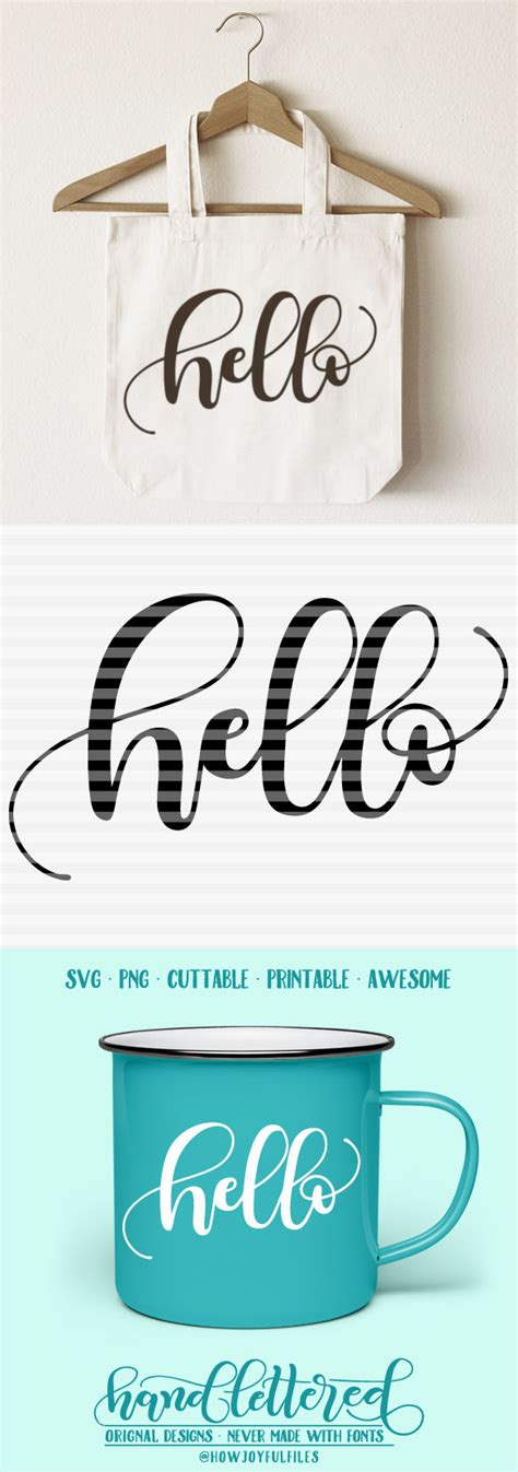 Hello SVG PDF DXF Hand Drawn Lettered Cut File Graphic Overlay By HowJoyful Files
