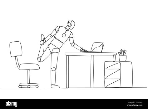 Single Continuous Line Drawing Robot Standing With One Leg Raised And