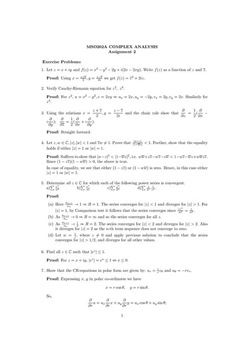 Assignment MSO A COMPLEX ANALYSIS Assignment Exercise Problems Letz X Iyandf Z X Y