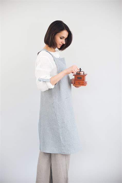 Linen Japanese Apron For Women Personalized Cross Back Apron Etsy