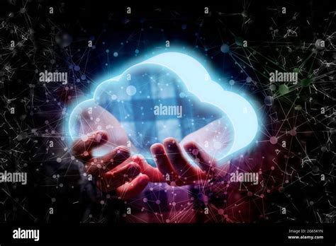 Persons Hand Hold Glowing Cloud Data Information Digital Storage Concept Stock Photo Alamy
