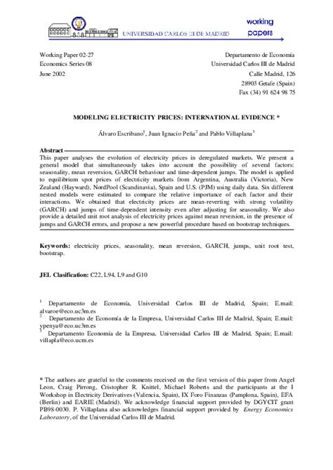 Pdf Modeling Electricity Prices International Evidence