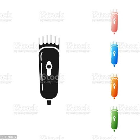흰색 배경에 격리 된 검은 색 전기 헤어 클리퍼 또는 면도기 아이콘 이발소 기호입니다 다채로운 아이콘을 설정합니다 벡터 일러스트레이션 0명에 대한 스톡 벡터 아트 및 기타