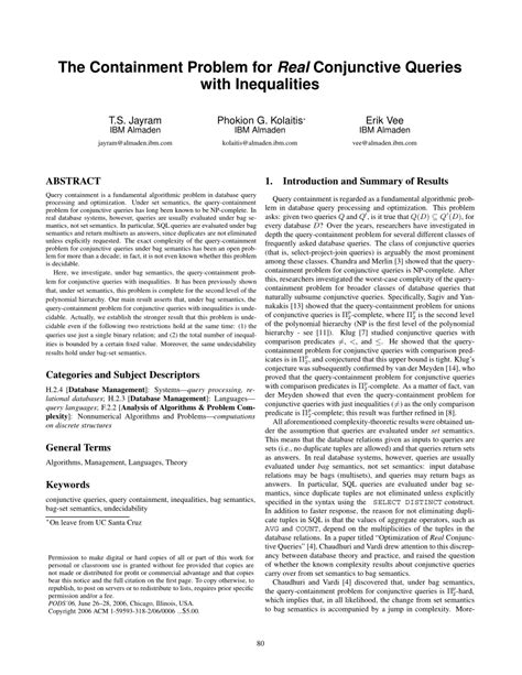 Pdf The Containment Problem For Real Conjunctive Queries With