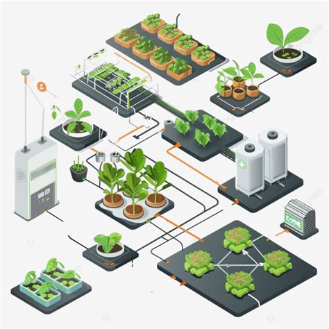 Greenhouse Hydroponics Isometric Flowchart Design Infographic Robot
