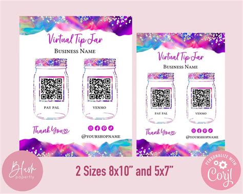 Virtual Tip Jar Template Holographic Glitter Tip Jar Sign Etsy