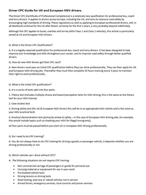 Driver Cpc Faq Pdf Road Transport Land Transport