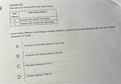 Solved Question 2 O Sets Are Described In The Chart Below In Art