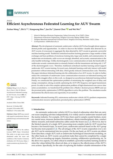 Pdf Efficient Asynchronous Federated Learning For Auv Swarm