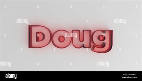 Doug Red Glass Text On White Background 3d Rendered Royalty Free