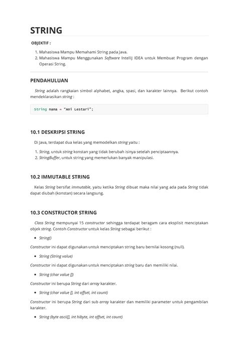 Topik 10 String Pemrograman Berorientasi Objek String Objektif