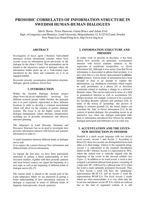 Pdf Prosodic Correlates Of Information Structure In Swedish Human