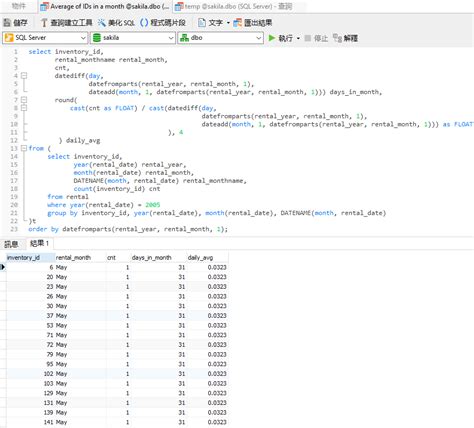 在 sql server 中計算平均每日計數