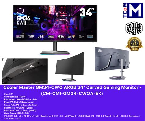 Cooler Master 34 Gm34 Cwq Argb Curved Gaming Monitor Cm Cmi Gm34