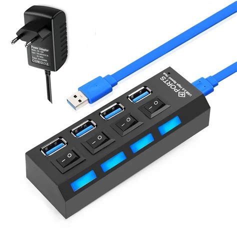 Активный Usb 3 0 разветвитель на 4 порта с выключателями и внешним адаптером 5 B 2 А
