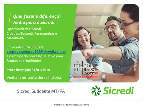 Sicredi abre vagas para estágio e banco de talentos em Parauapebas Marabá e Tucumã