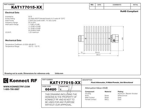 Fixed Attenuator N Male Female 50 Ohm Dc 6 Ghz 50 Watts 30 Db 1 2 Vswr Uni Directional