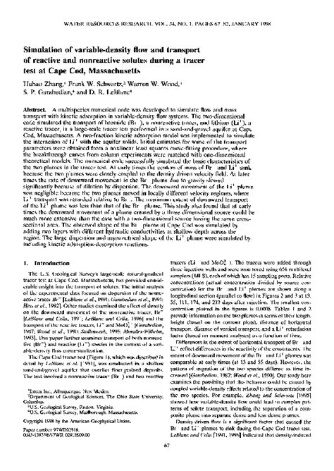 Pdf Simulation Of Variable Density Flow And Transport Of Reactive And