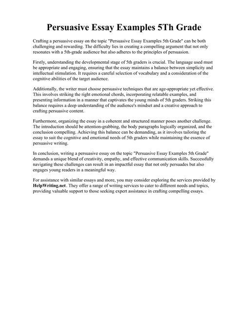 Persuasive Essay Examples 5th Grade Argumentative Essay Fifth Grade