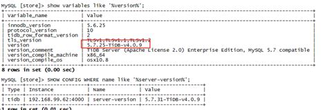 tidb modify server version ， version and show variables like version