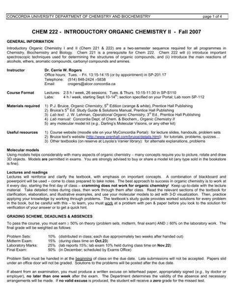 Chem 222 Introductory Organic Chemistry Ii Fall 2007