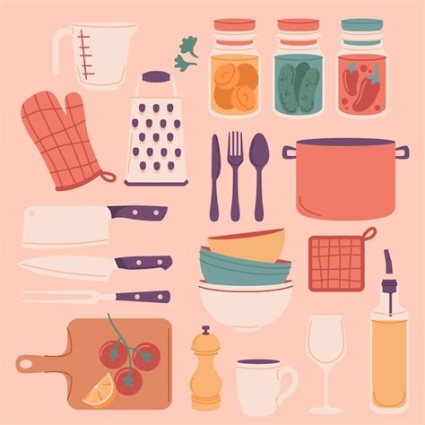 Ilustración De Diseño Plano De Elementos De Cocina De Cocina Vector