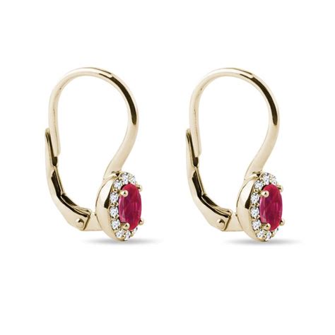 Boucles D Oreilles En Or Avec Rubis Ovale Et Diamants KLENOTA