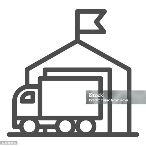 送貨車和倉庫線圖示 運輸配送服務符號 倉儲大樓與卡車向量標誌在白色背景 物流倉庫圖標輪廓向量圖形向量圖形及更多10號圖片 10號 互聯網