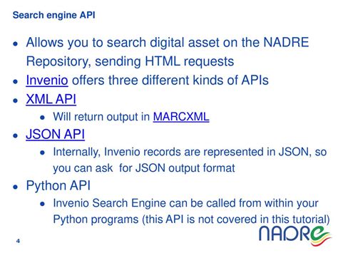 Programmatic Interaction With The Invenio Based NADRE Repository Ppt