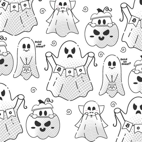 Cute Ghost Pattern With Pirate And Pumpkin Characters 51682504 Vector