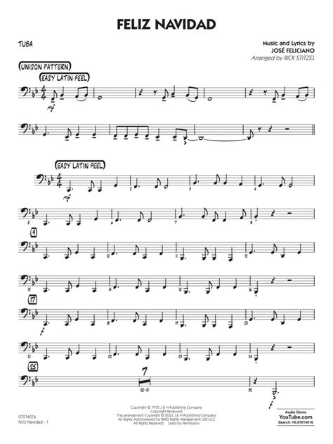 Feliz Navidad Arr Rick Stitzel Tuba By Jose Feliciano Jazz