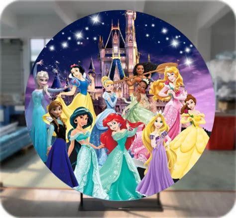 Round Backdrop Princess Girls Happy Birthday Background Party Supplies