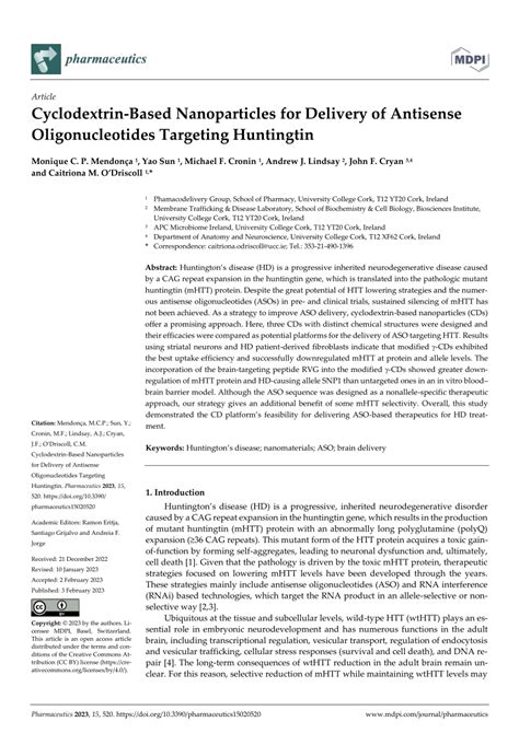 Pdf Cyclodextrin Based Nanoparticles For Delivery Of Antisense