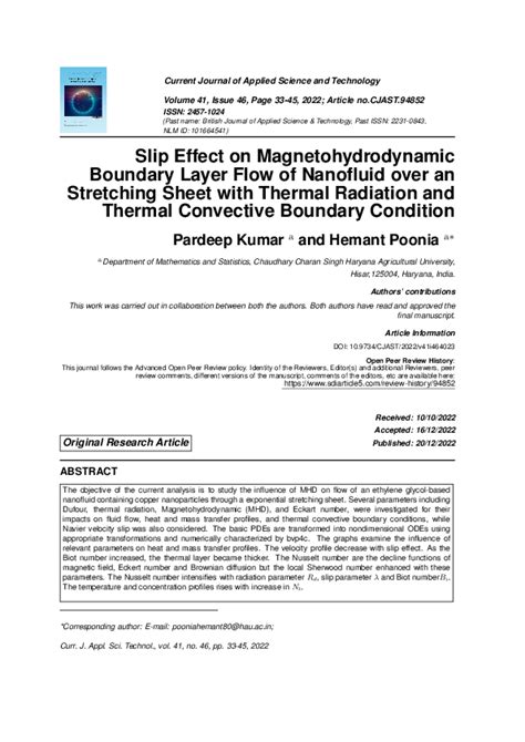Pdf Slip Effect On Magnetohydrodynamic Boundary Layer Flow Of Nanofluid Over An Stretching