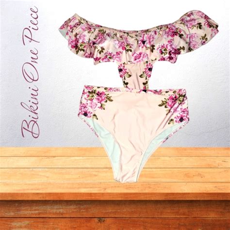 Swim Nwot Pink Floral One Piece Off Shoulder Swim Suit Poshmark