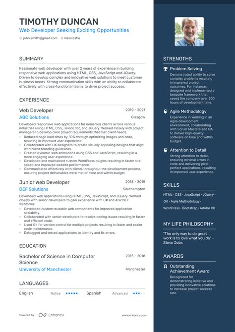 3 Web Developer Cv Examples For 2023