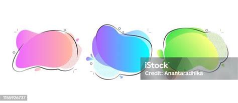 기하학적 다채로운 추상 액체 모양 설정 합니다 트 렌 디 한 플루이드 디자인 그라데이션 파도 디자인 고립 된 흰색 배경입니다 최소한의 현대 벡터 일러스트 레이 션입니다