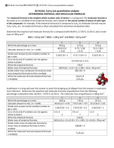 Empirical And Molecular Formulas Worksheet 1 1 The Percentage