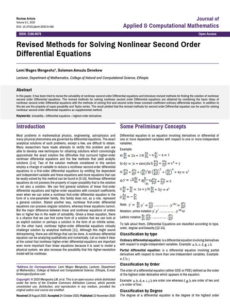 Revised Methods For Solving Nonlinear Second Order Differential