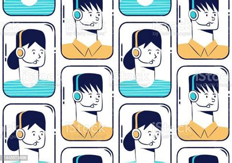 원활한 패턴 콜 센터 에이전트 벡터 아바타 헤드셋 만화 캐릭터를 가진 웃는 사무실 노동자 남자와 여자 미소에 대한 스톡 벡터 아트 및 기타 이미지 Istock